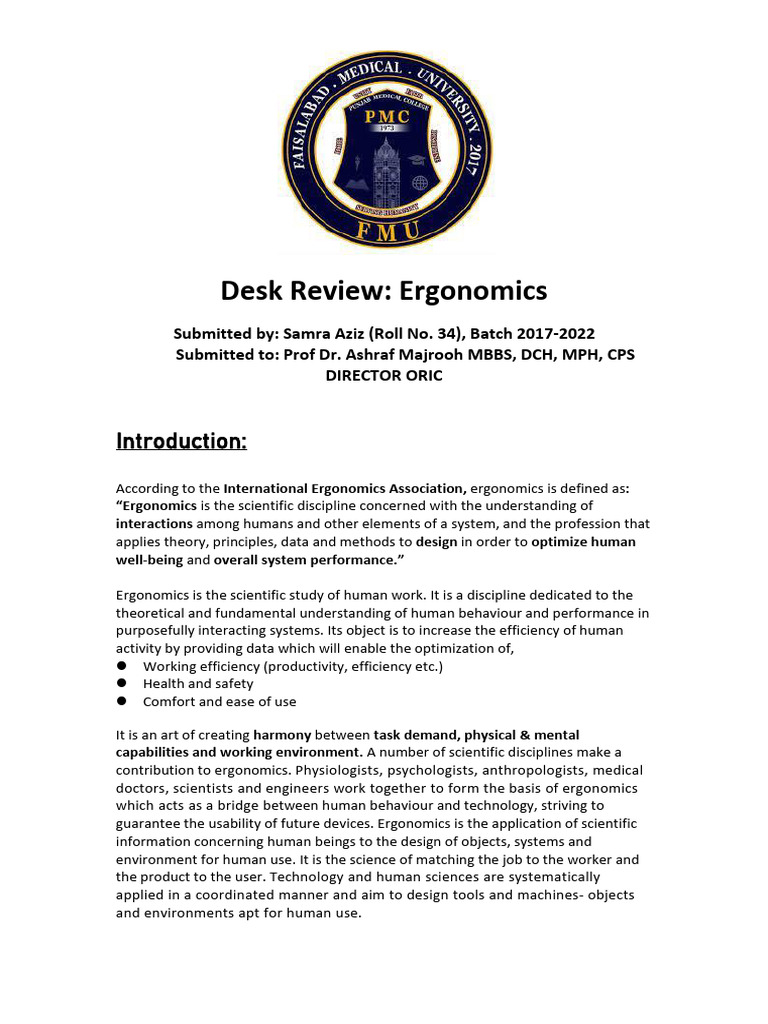034 - Samra Aziz Desk Review Occupational Health Ergonomics | PDF ...