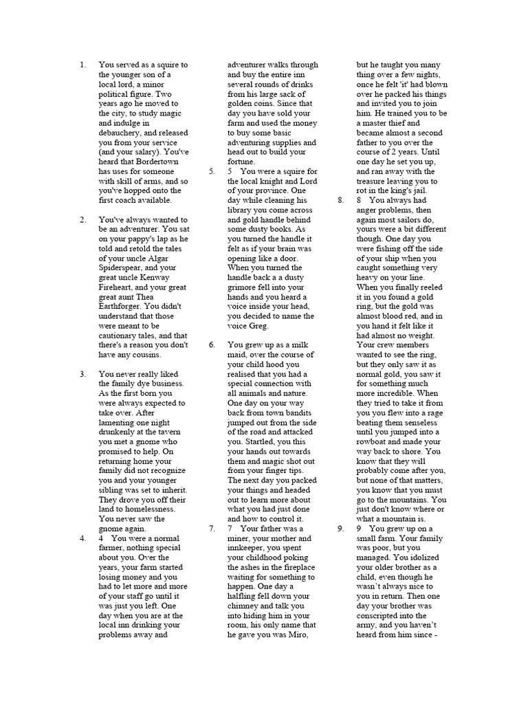 Character Backgrounds | PDF | Mystery, Thriller & Crime Fiction