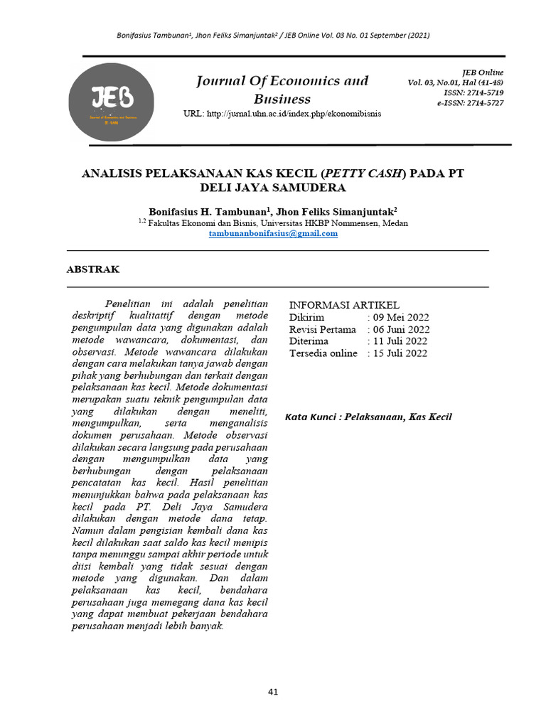 Analisis Kas Kecil di PT Deli Jaya | PDF | Pengelolaan Keuangan & Uang