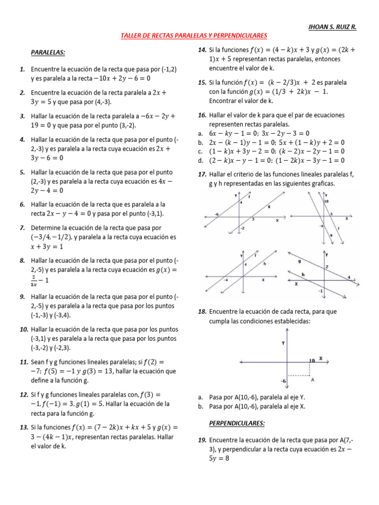 Taller de Rectas Paralelas y Perpendiculares | PDF | Perpendicular ...