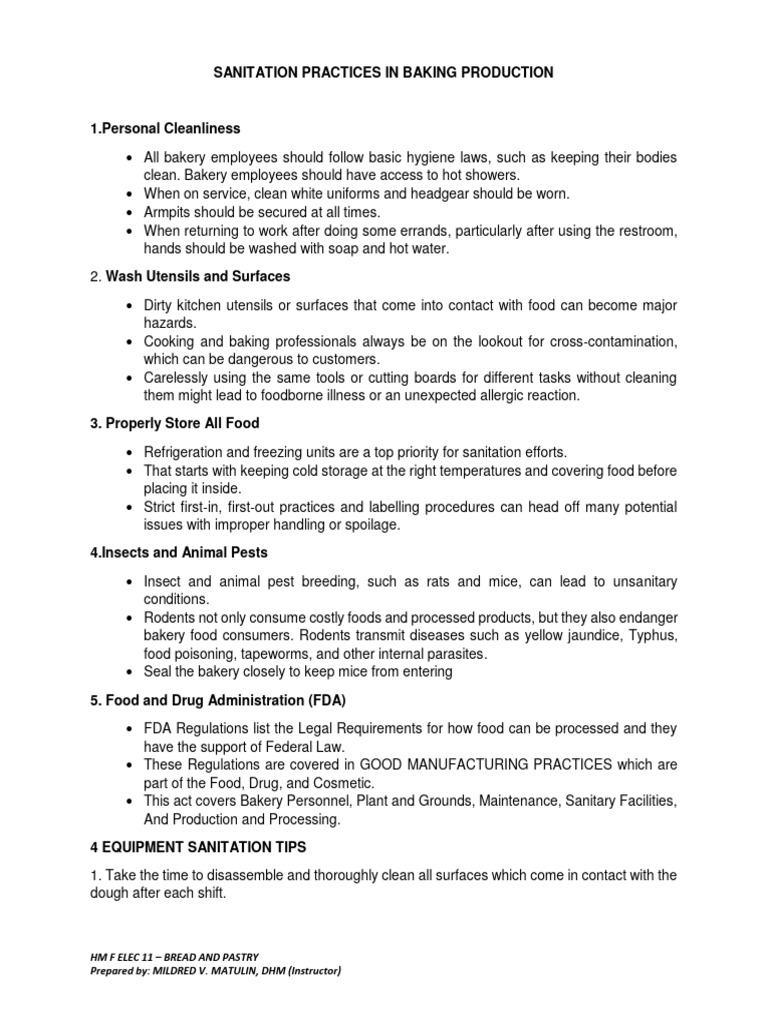 Sanitation Practices in Baking Production 8 | PDF | Personal Protective ...