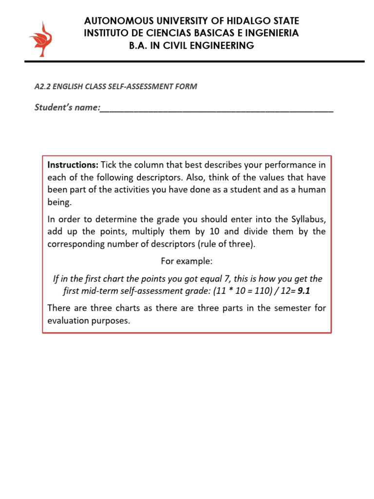 A2 2 Self Assessment Form Civil Download Free Pdf English Language