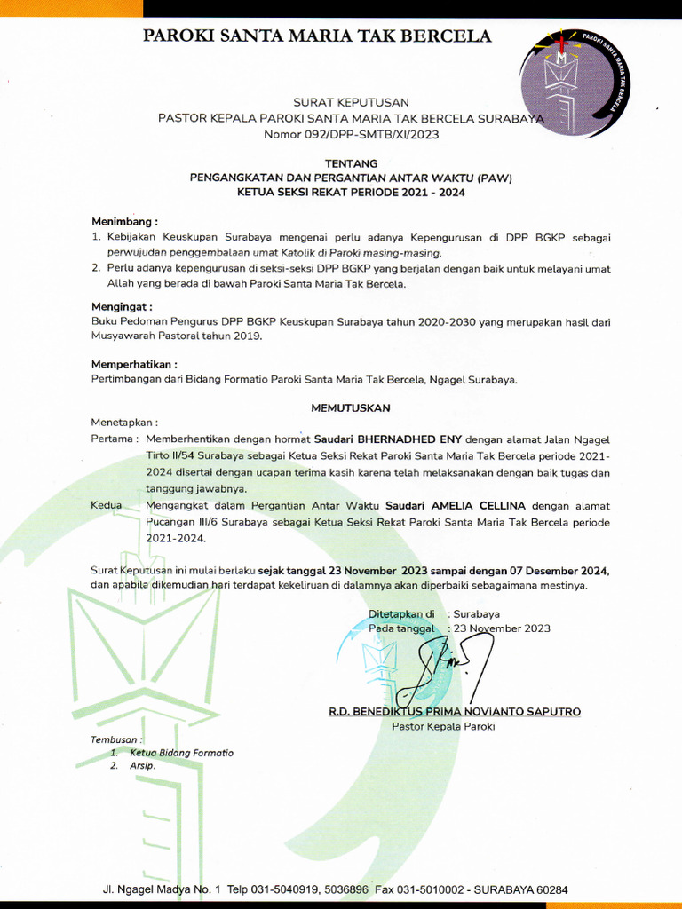 SK Pengangkatan Dan Pergantian Antar Waktu Ketua REKAT 2021-2024 | PDF