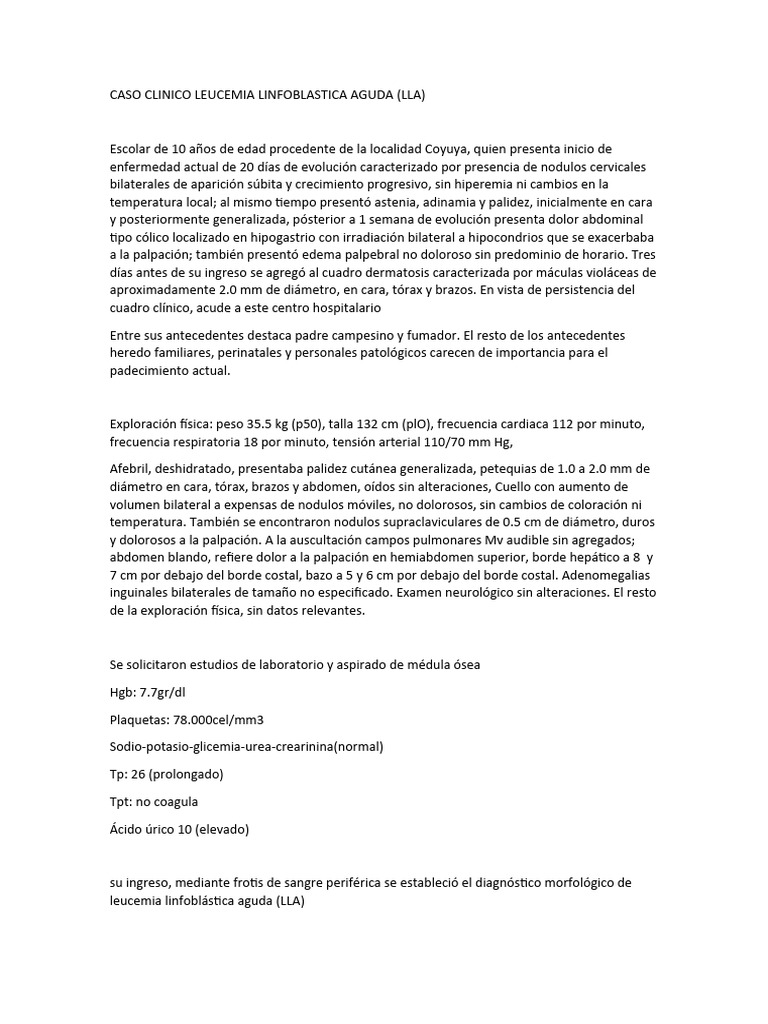 Caso Clínico LLA | PDF | Leucemia | Medicina