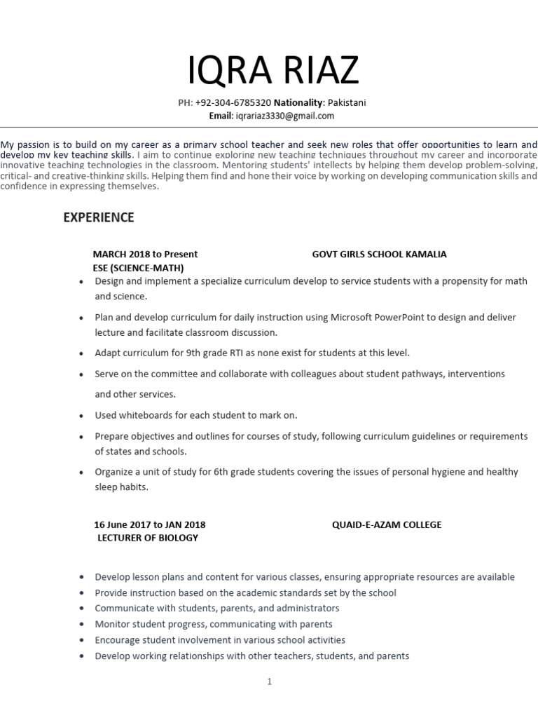 Iqra Riaz | PDF | Curriculum | Teachers