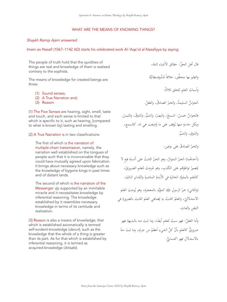 What Are The Means of Knowing Things? Answered by Ramzy Ajem | Download ...