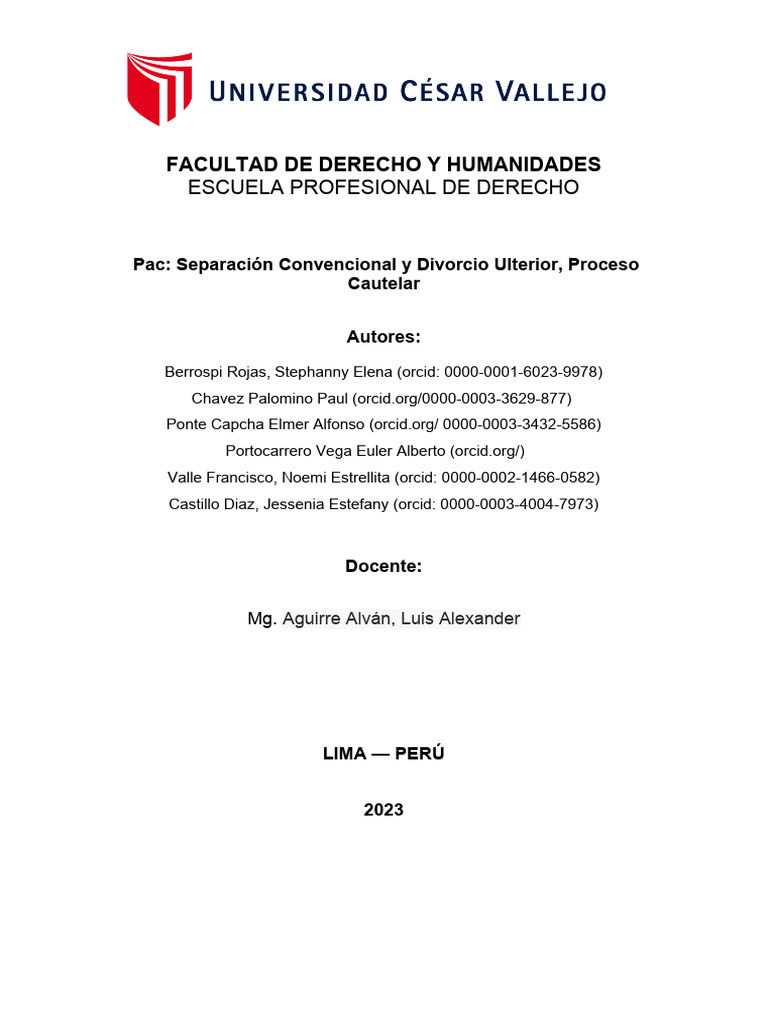 Pac - Separación Convencional y Divorcio Ulterior, Proceso Cautelar ... Pac - Separación Convencional y Divorcio Ulterior, Proceso Cautelar ...
