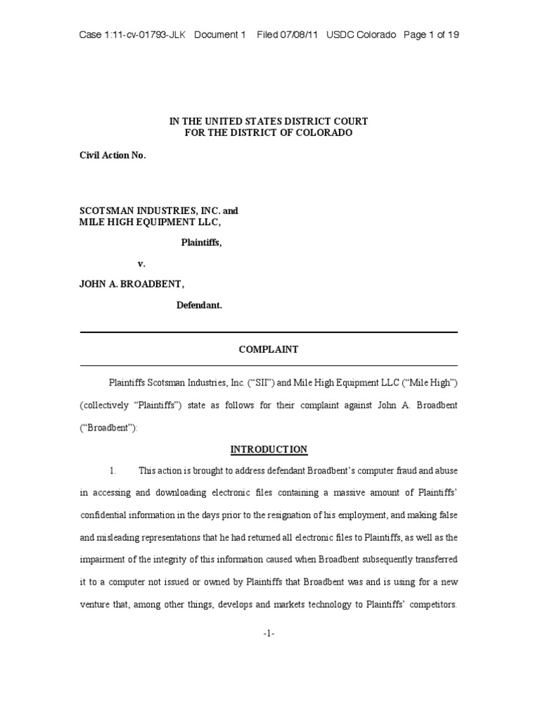 Scotsman Sues John Broadbent Federal 2011 | PDF | Trade Secret | Usb ...