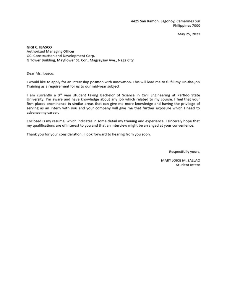 Application Letter Module 3 Sallao | PDF