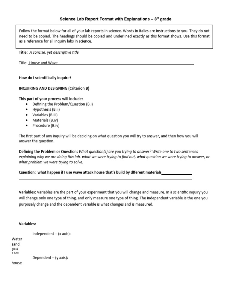 8th Grade Science Lab Report Guide | PDF | Scientific Method | Validity ...