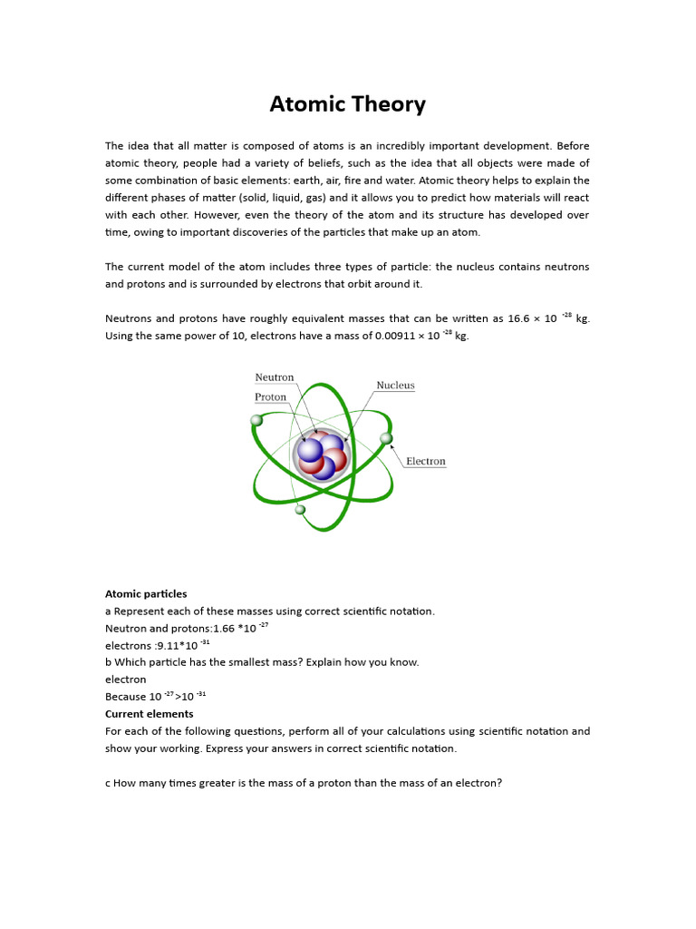 MYP3 Unit 1 Summative Assessment Criterion D | PDF | Atoms | Proton