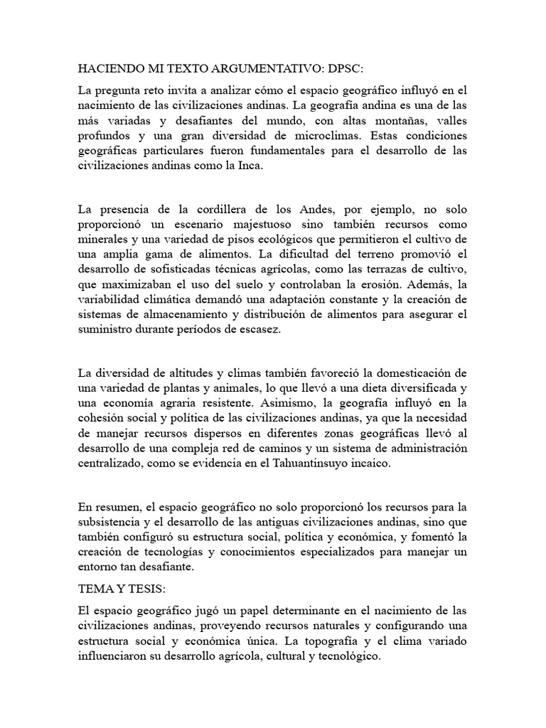 Haciendo Mi Texto Argumentativo de DPSC | PDF | Agricultura | Imperio Inca