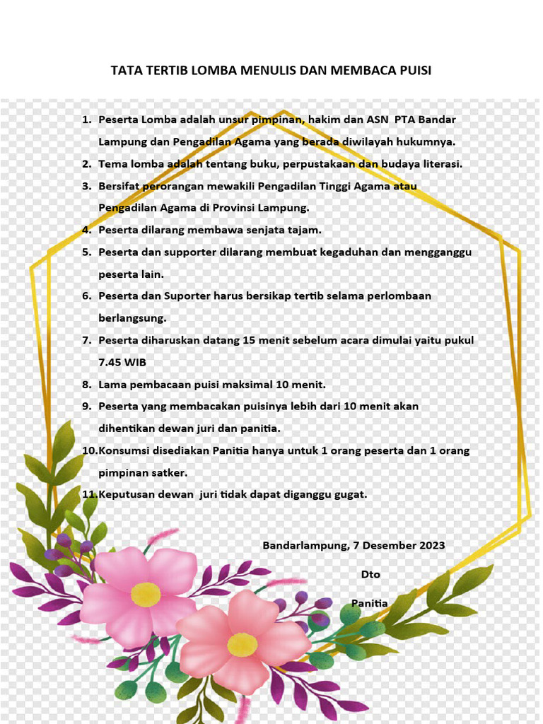 Tata Tertib Lomba Menulis Dan Membaca Puisi Aja. | PDF