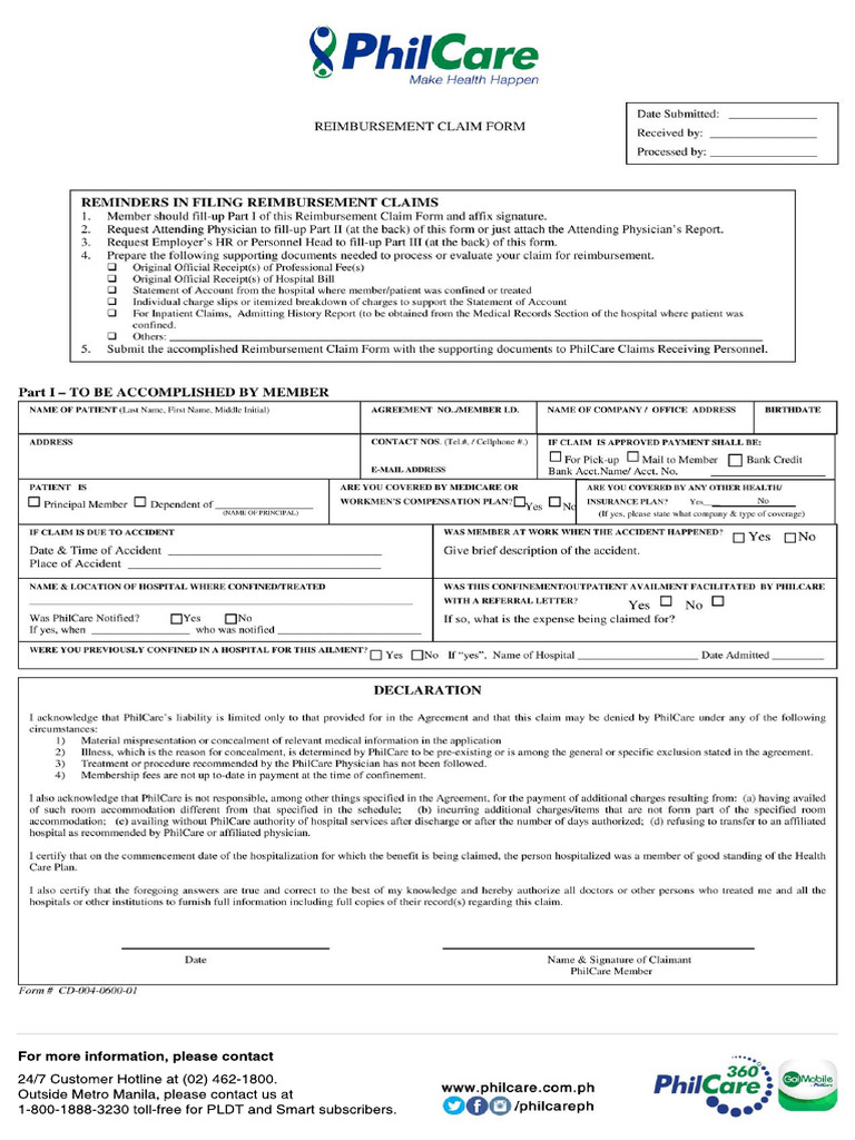 PhilCare Reimbursement Claim Form | PDF | Science & Mathematics