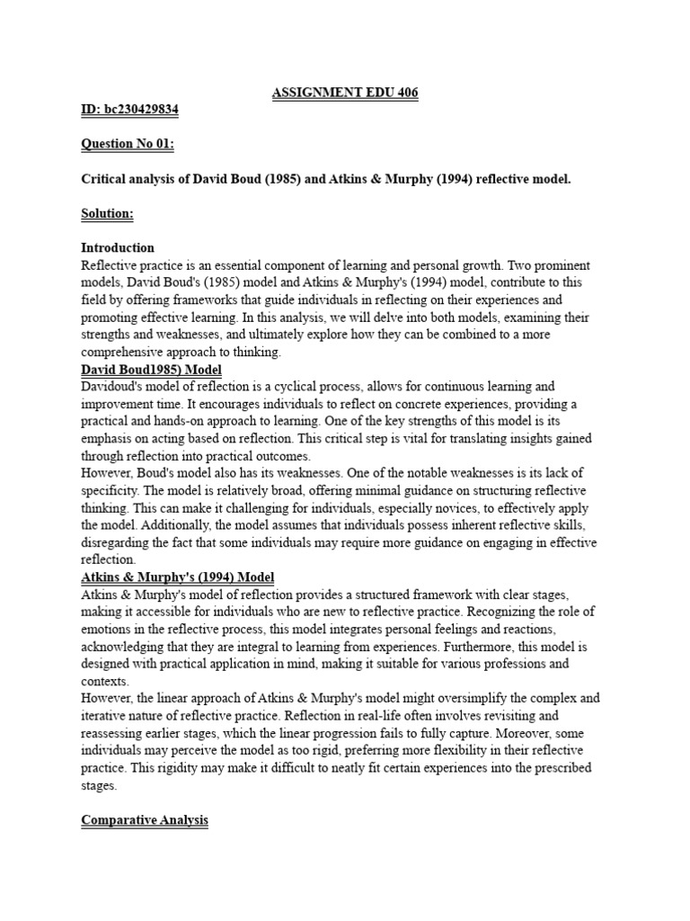 Edu 406 | PDF | Reflective Practice | Learning