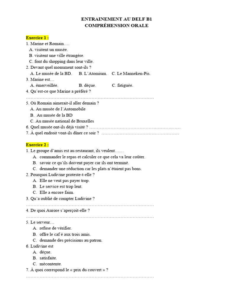Exercice 1:: Entrainement Au Delf B1 Compréhension Orale | PDF