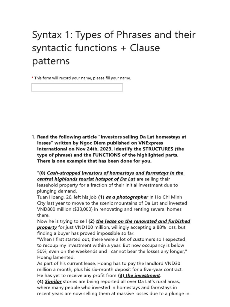 Syntax 1 - Phrases and Clause Patterns | PDF