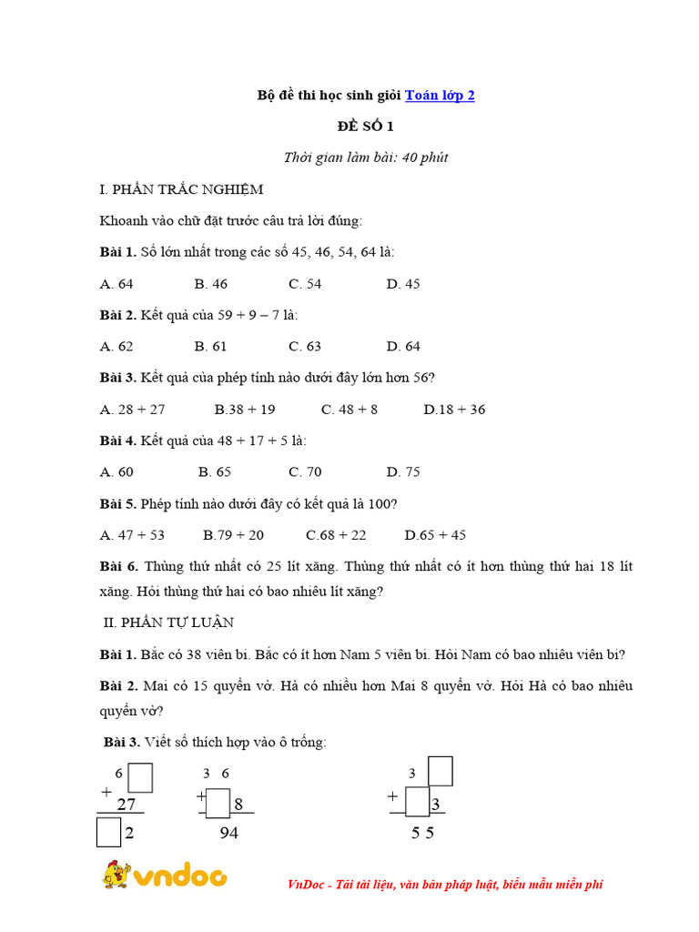 Bo de On Thi Hoc Sinh Gioi Toan Lop 2 | PDF