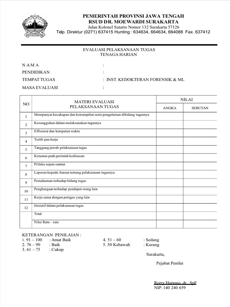 Contoh Format Evaluasi Tenaga Harian Kontrak | PDF