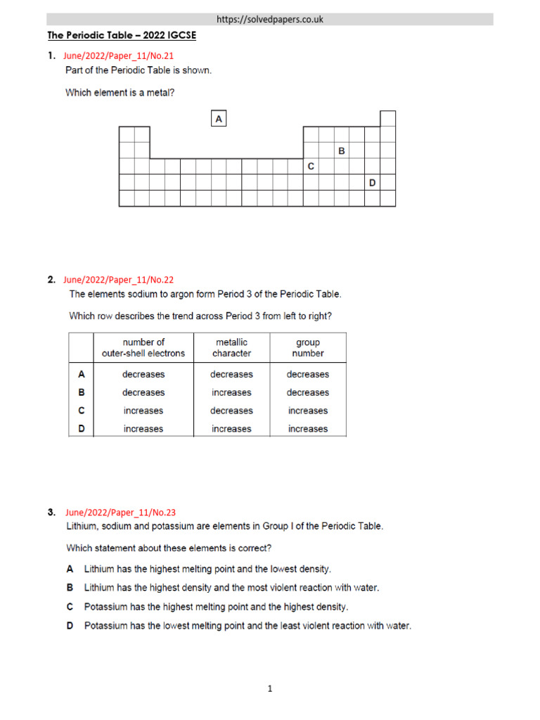 2022J-The-Periodic-Table-IGCSE | PDF