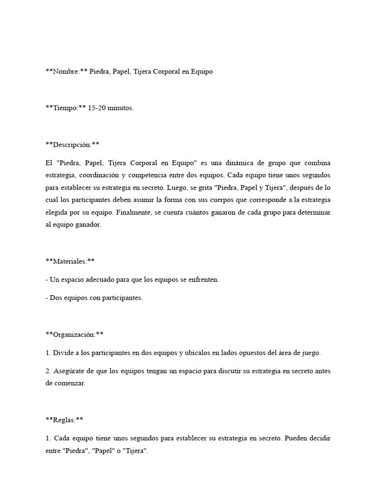 Dinámica Corporal: Piedra, Papel, Tijera | PDF | Juegos y actividades ...