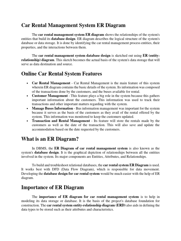 Car Rental Management System ER Diagram | PDF | Database Design | Databases