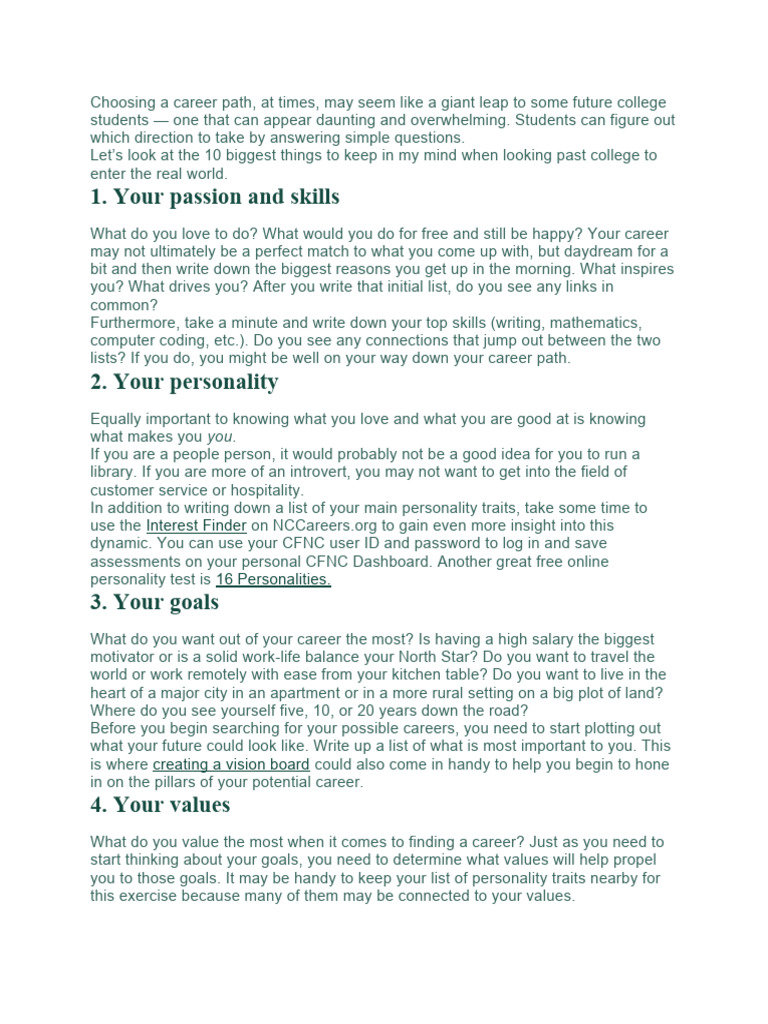 Choosing A Career Path | PDF | Cost Of Living