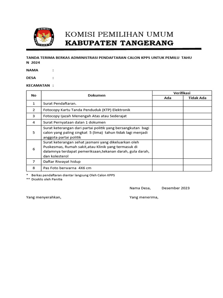 Tanda Terima Pendaftaran KPPS | PDF