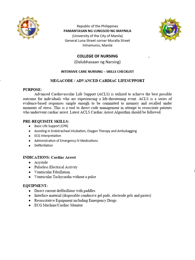 ACLS-Megacode-Checklist-for-Students | PDF | Cardiac Arrest ...