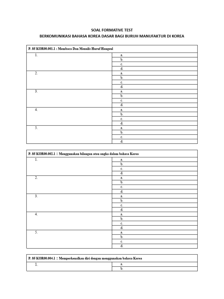 Soal Formative Test Bahasa Korea | PDF