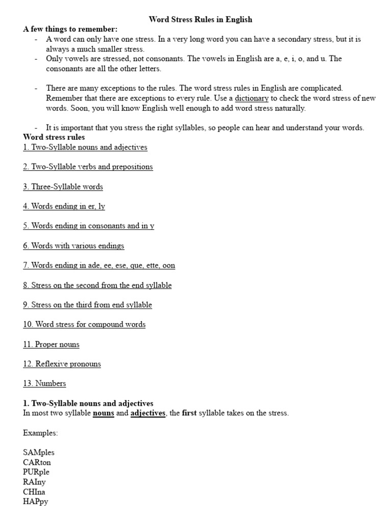 Word Stress Rules in English | PDF | Word | English Language
