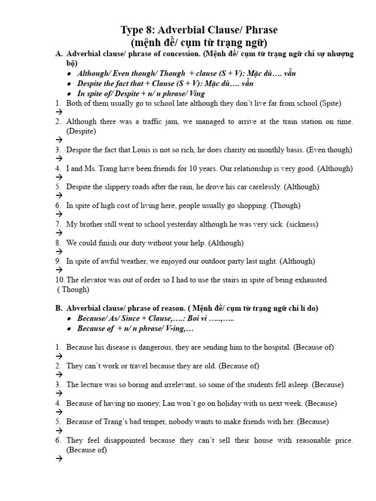 Type 8 - Abverbial Clause: Phrase | Download Free PDF | Cost Of Living | Syntax