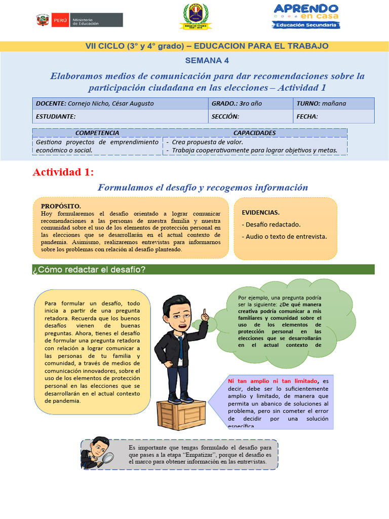 4sem 3 y 4 To Act | PDF | Cuestionario | Aprendizaje