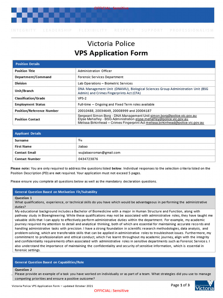 VPS Application Form - Administration Officer (VPS-2) - October 2023 ...