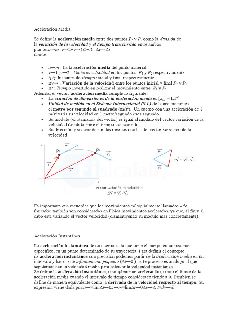 Aceleración Media | PDF | Aceleración | Velocidad