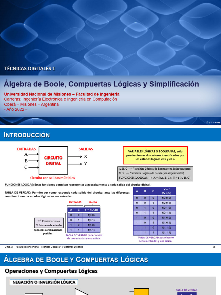 2 - Algebra de Boole-Compuertas-Simplif-2022 | PDF | Puerta lógica | Ingeniería Informática