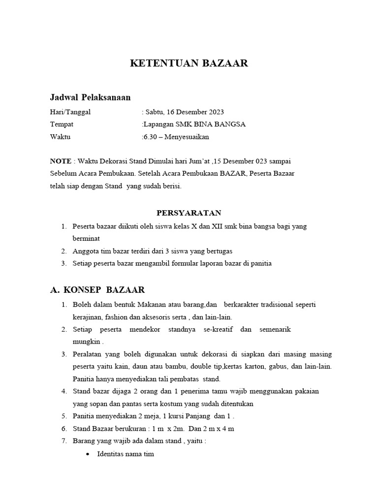 Ketentuan Bazaar Fix | PDF