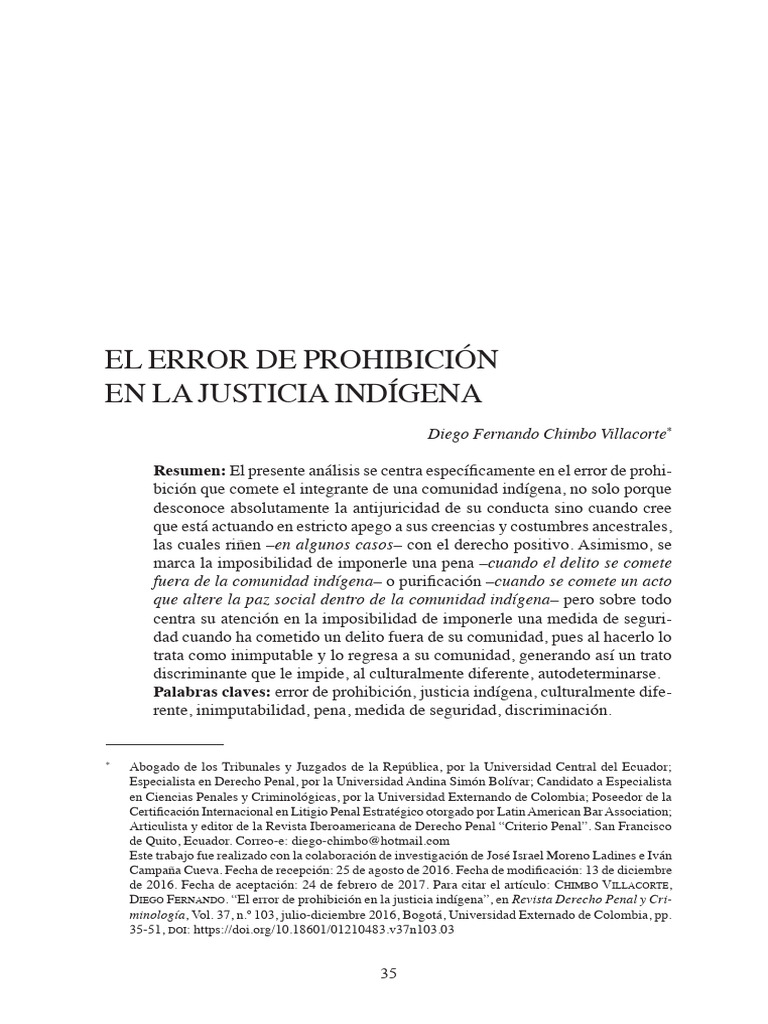 Error de PROHIBICION EN LA JUSTICIA INDIGENA | PDF | Derecho penal | Jurisdicción
