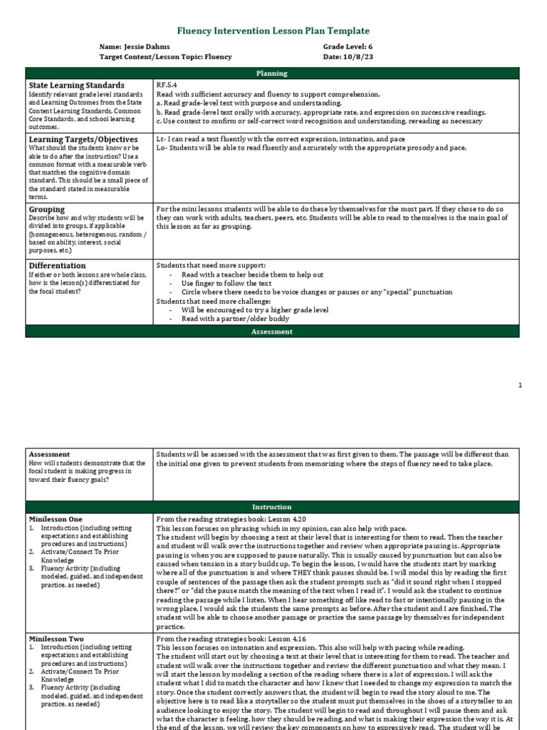 Fluency Assessment | PDF | Fluency | Learning