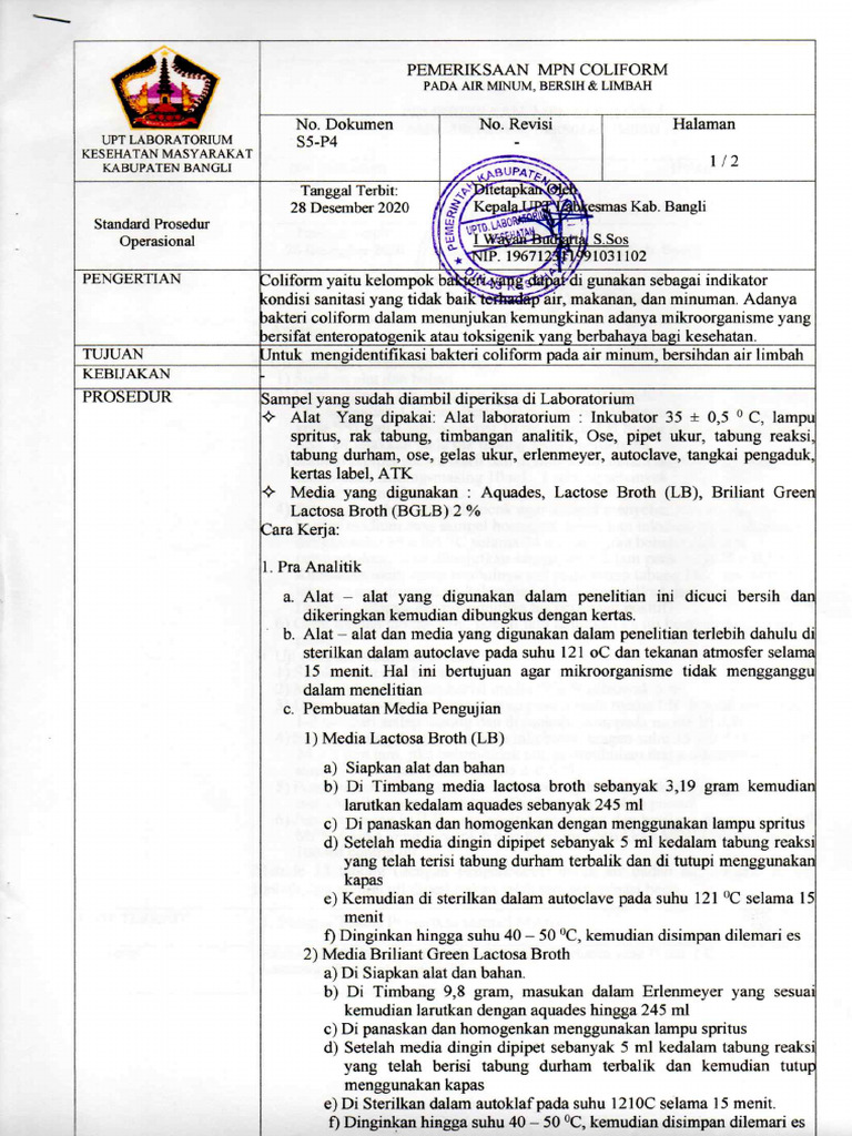 7 Pemeriksaan MPN Coliform | PDF