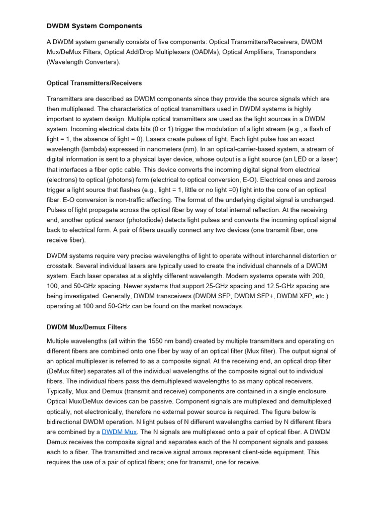 Dwdm System Components Download Free Pdf Wavelength Division