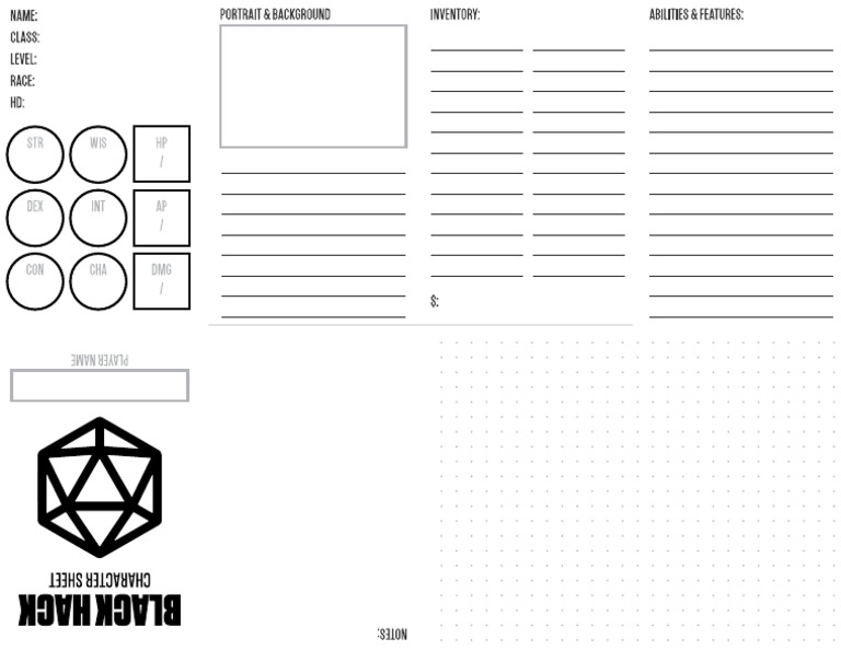 BlackHack Pocket Mod Character Sheet | PDF