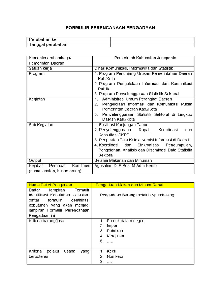 Formulir Perencanaan Pengadaan | PDF