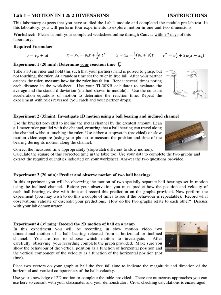 Lab1 Motion In 1and 2 Dimensions Instructions Pdf Velocity