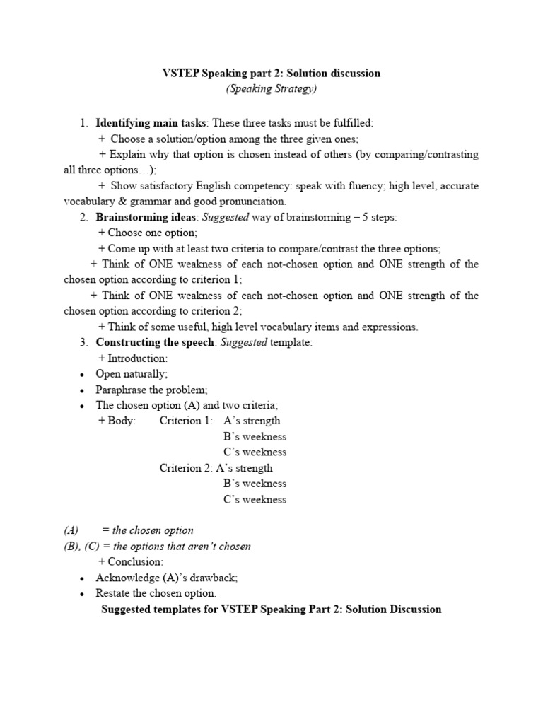 Suggested Templates For VSTEP Speaking Part 2 | PDF | Learning | Human ...