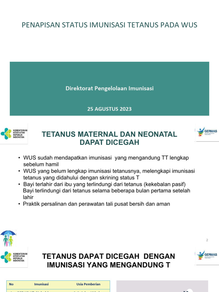 Penapisan Imunisasi Tetanus Pada WUS 25 Agt | PDF
