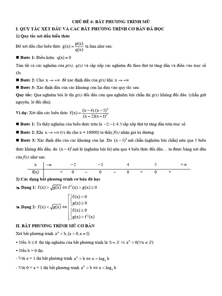 Chuyen de Trac Nghiem Bat Phuong Trinh Mu | PDF