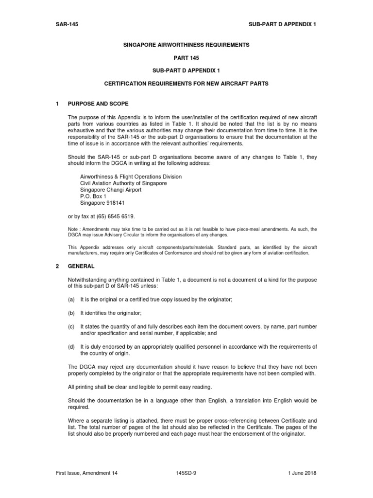 SAR 145 - Appendix Acceptable Components Certificate | PDF | Aviation