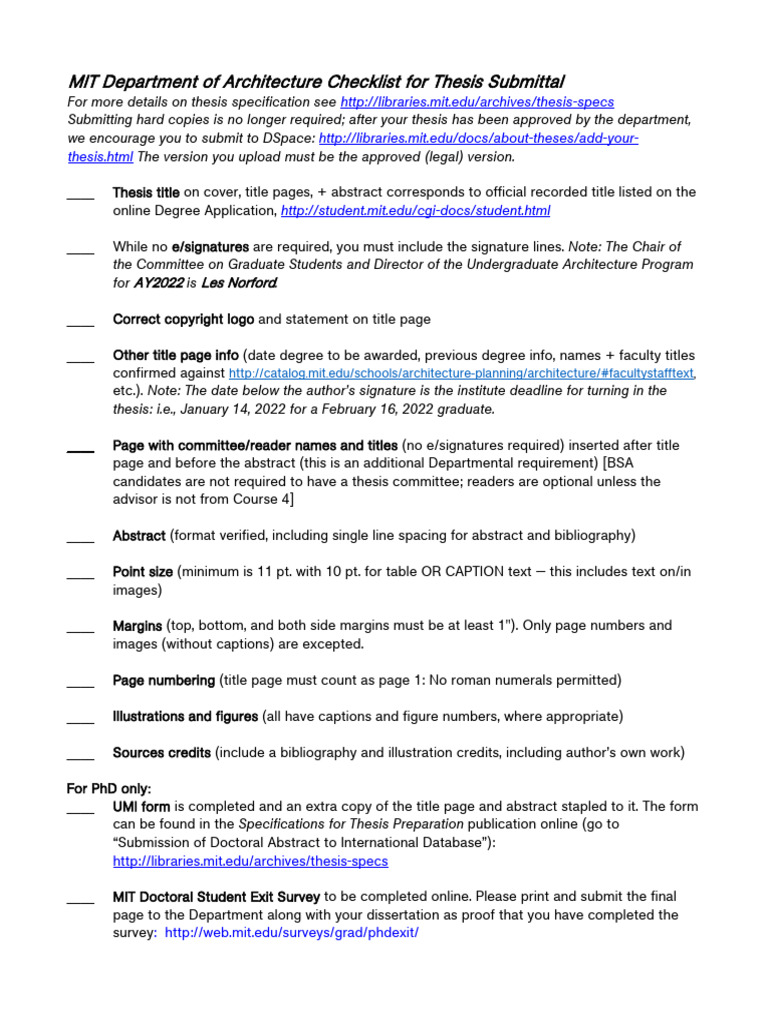 Thesis Checklist 2022 | PDF | Thesis | Written Communication