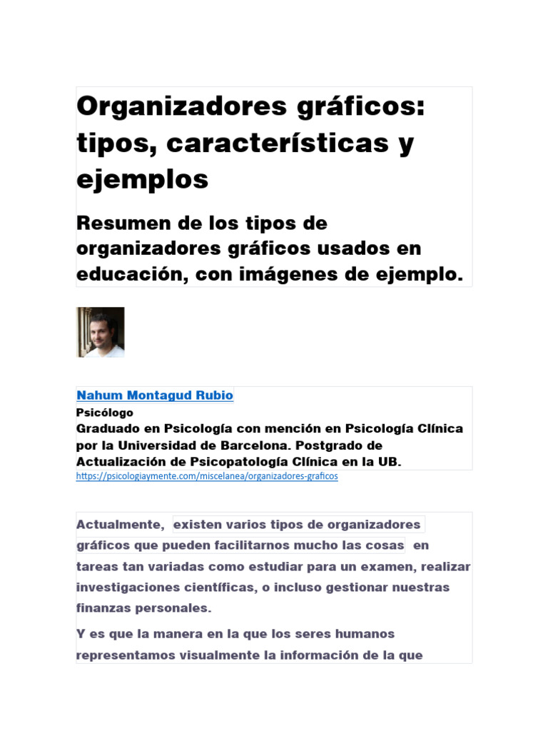 Lectura - Organizadores Gráficos | PDF | Aprendizaje | Sicología